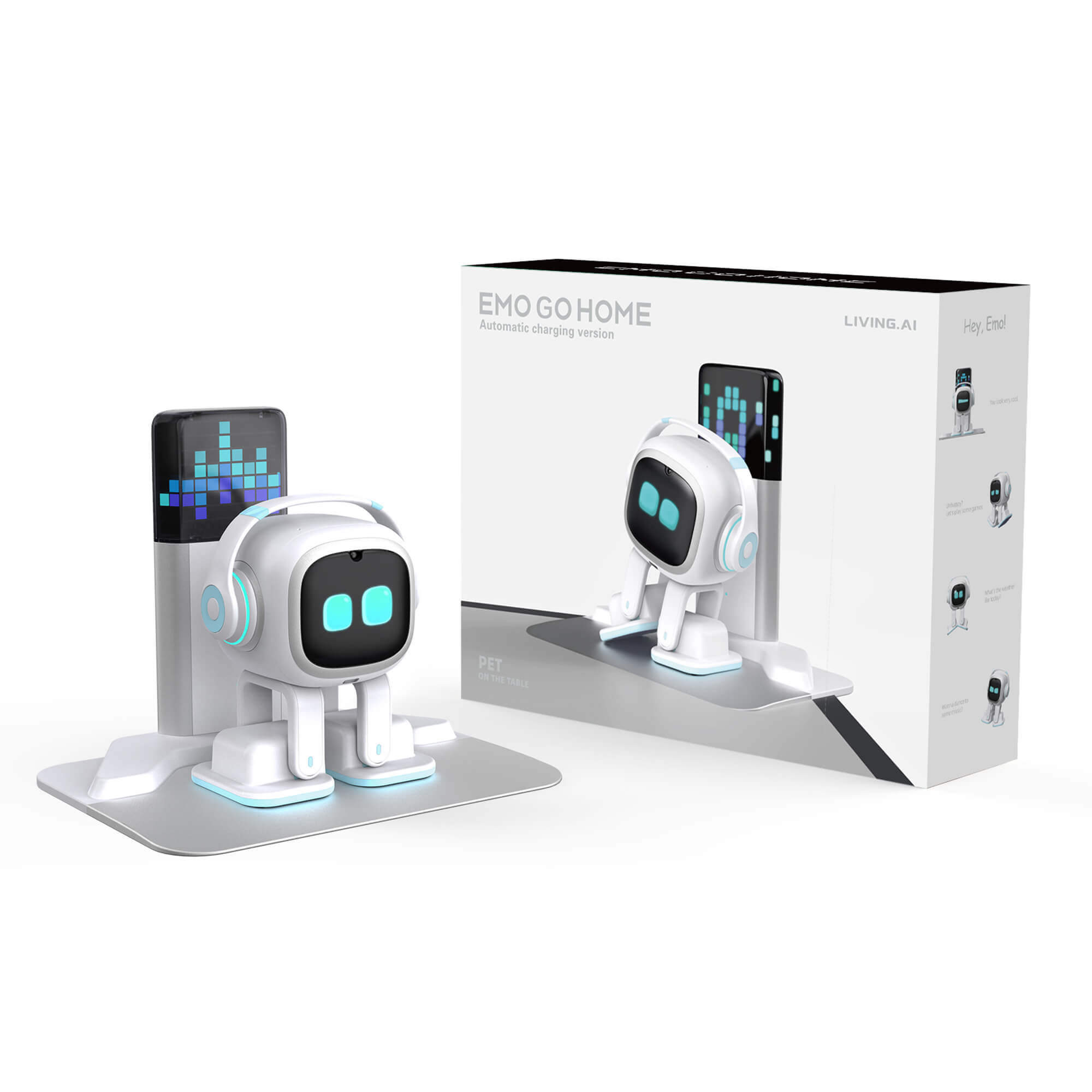 Robot Emo Go Home, Alb, AI Desktop Pet cu Statie Incarcare, Living.AI ...