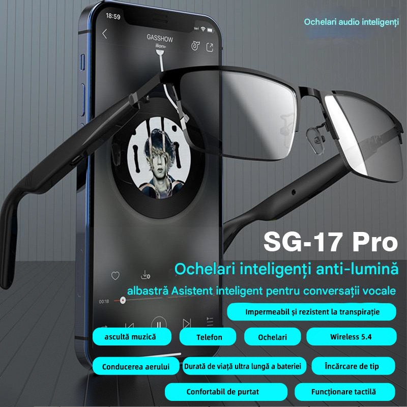Ochelari Audio Smart SG-17 Pro, Wireless 5.4, Rezistenți la Apa IP54 ...