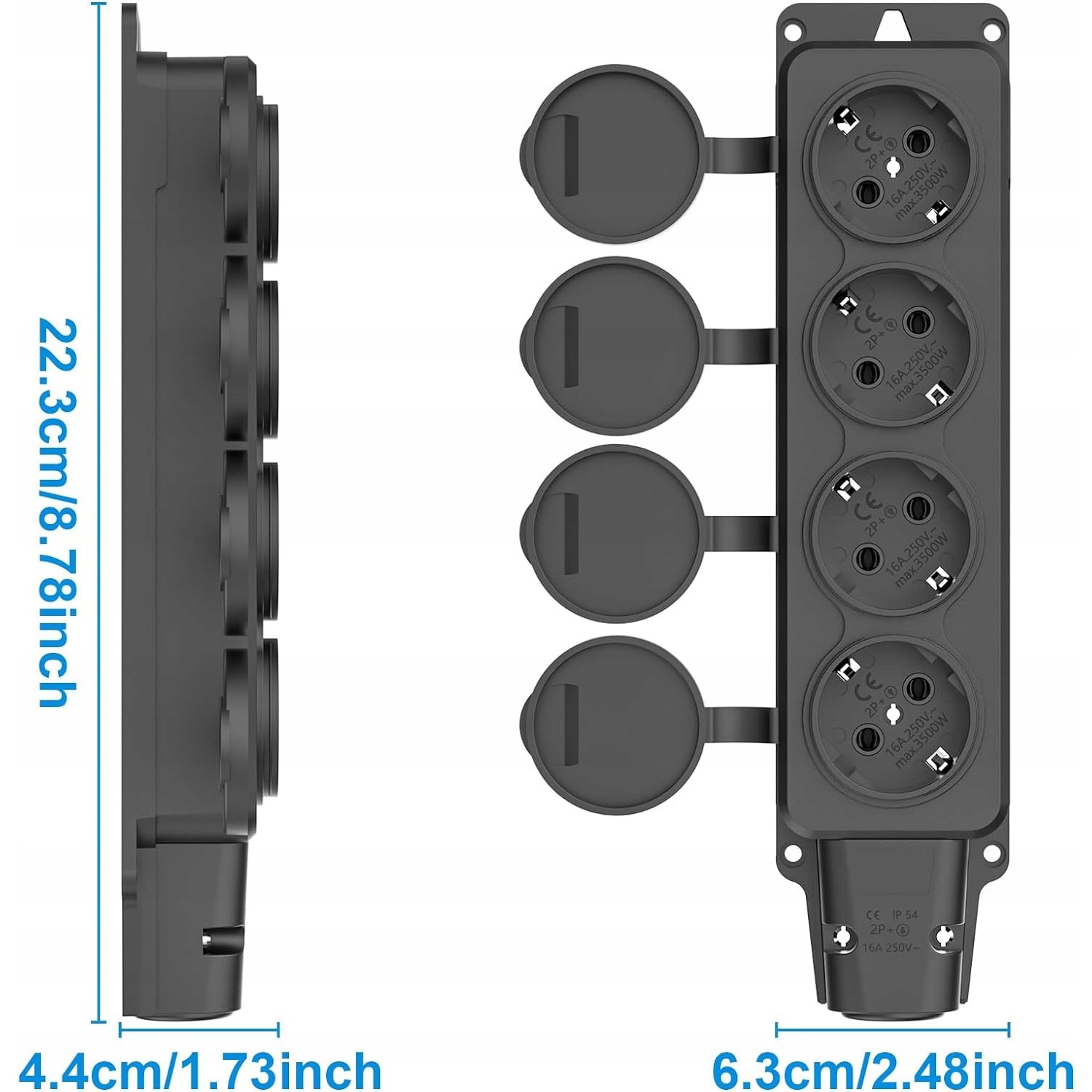Priza Exterioara Dubla Impermeabila 4-Way cu Capac 2 Bucati IP54 16A ...