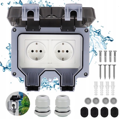 Priza dubla exterioara electrica, rezistenta la apa, IP66, 250V - eMAG.ro