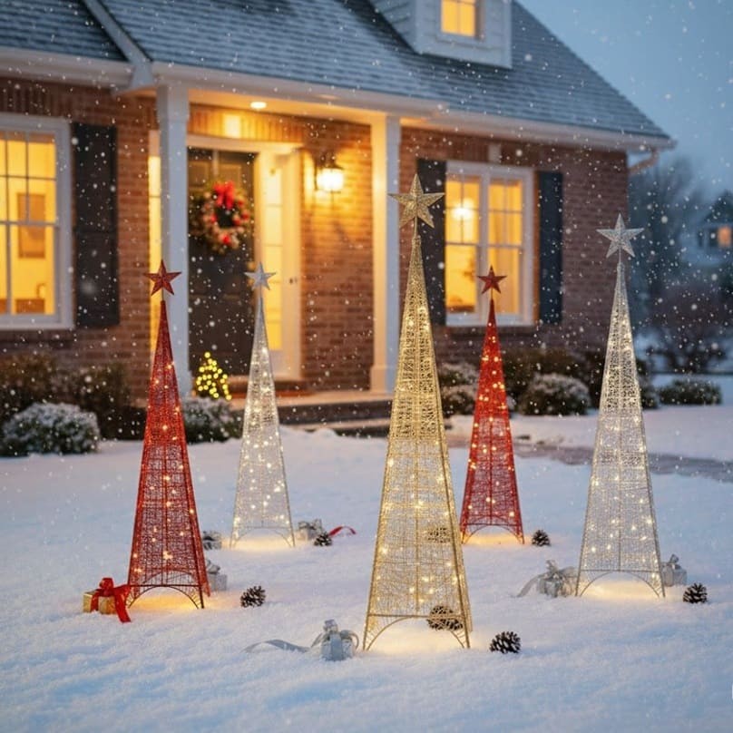 Copac Decorativ 150cm Auriu cu LED, Piramida Metalica Luminoasa, Brad ...