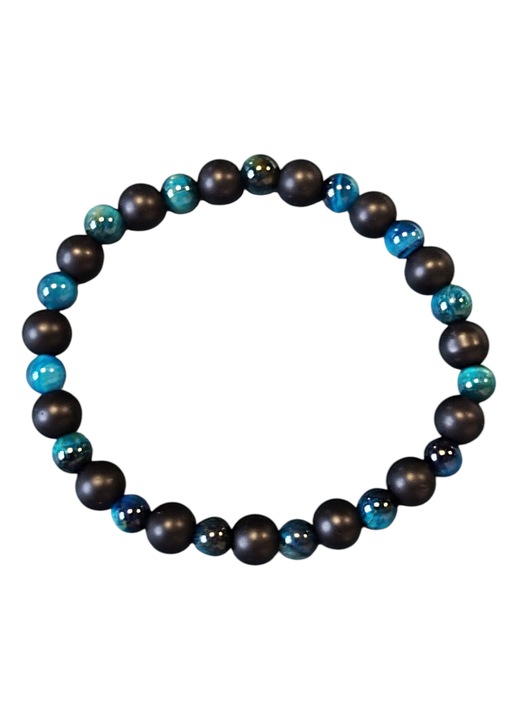 Bratara femei, ochi de tigru albastru 6mm, turmalina mata, multicolor ...