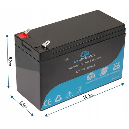 Acumulator 12V 7000mAh LiFePo4, BMS 25A, dimensiuni 9,2x6,4x14,9cm ...