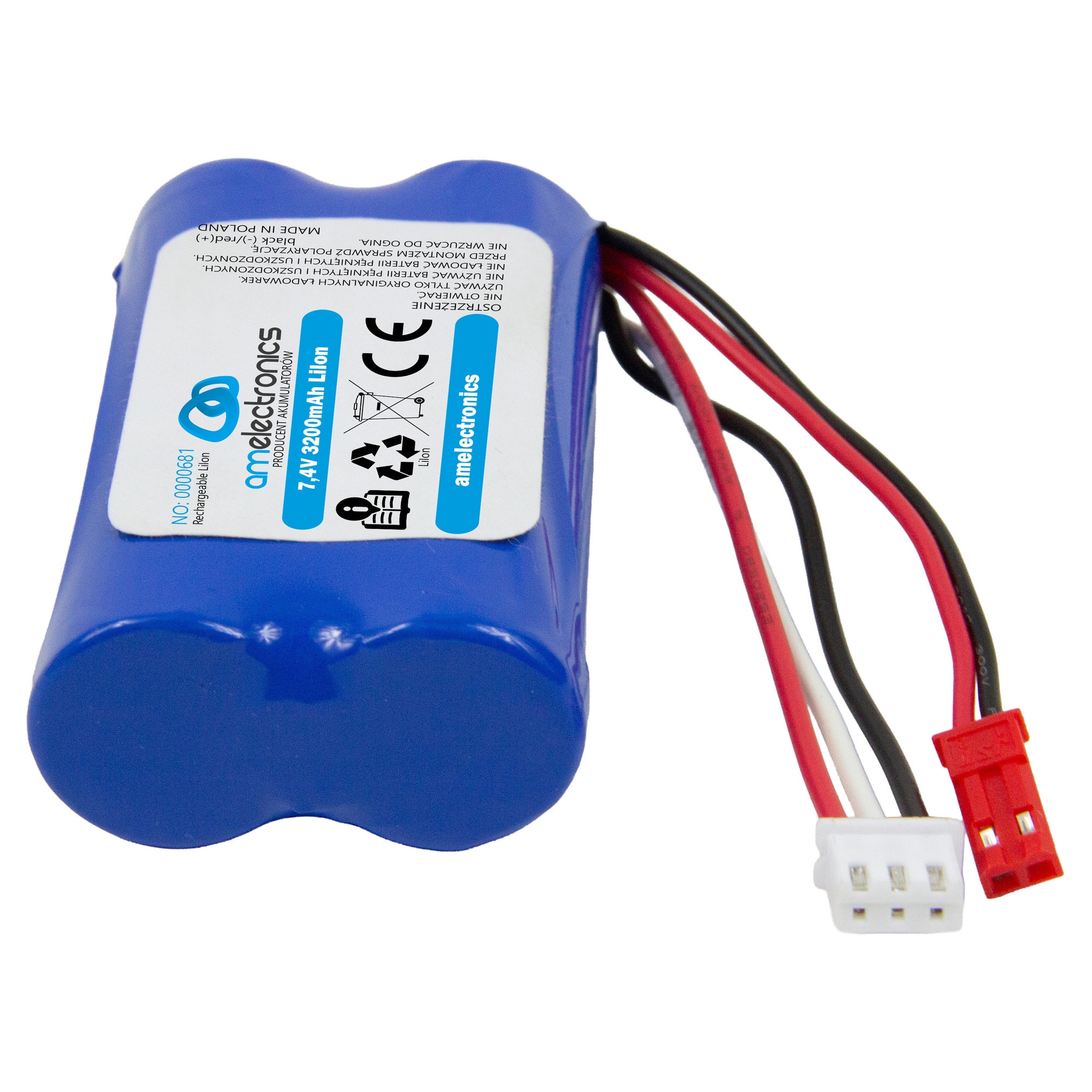 Acumulator Li-Ion 7,4V 3200mAh pentru modele RC, AM Electronics, 7x3 ...