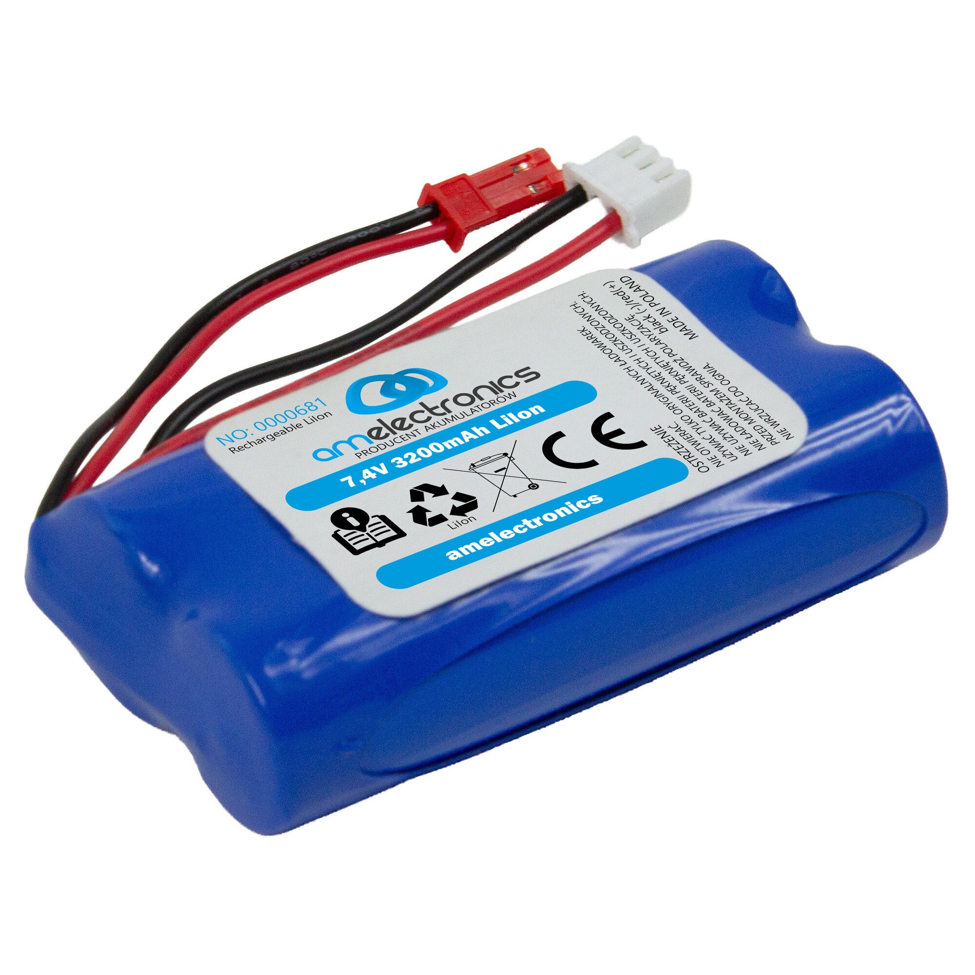 Acumulator Li-Ion 7,4V 3200mAh pentru modele RC, AM Electronics, 7x3 ...