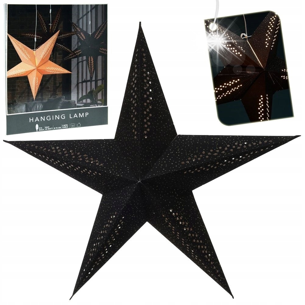 Stea decorativa suspendata, 75x75cm, neagra, cu iluminare - eMAG.ro