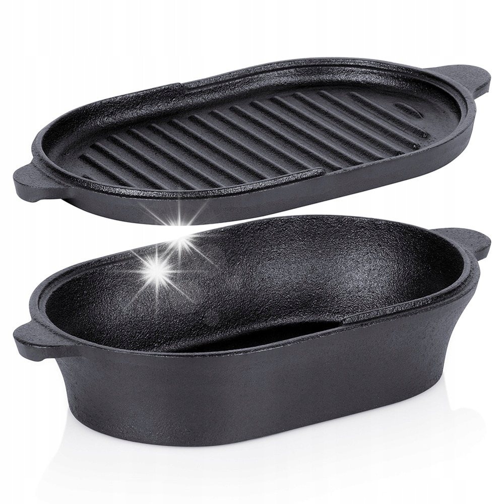 Tava de copt din fonta cu capac, 28x16x5,5cm, 1,2l, neagra, set - eMAG.ro