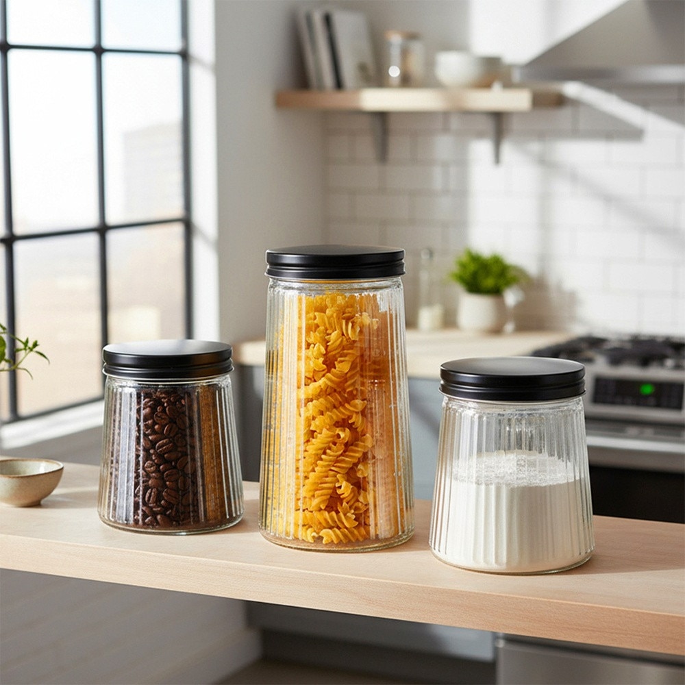 Recipient pentru produse vrac Vilde, 700 ml, sticla, capac metalic ...