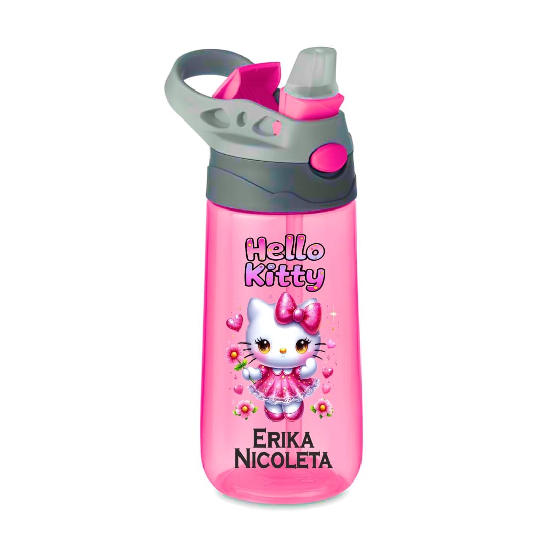 Sticla Apa Copii, Cu Pai, Hello Kitty, Roz, 450ml, BPS056 - eMAG.ro