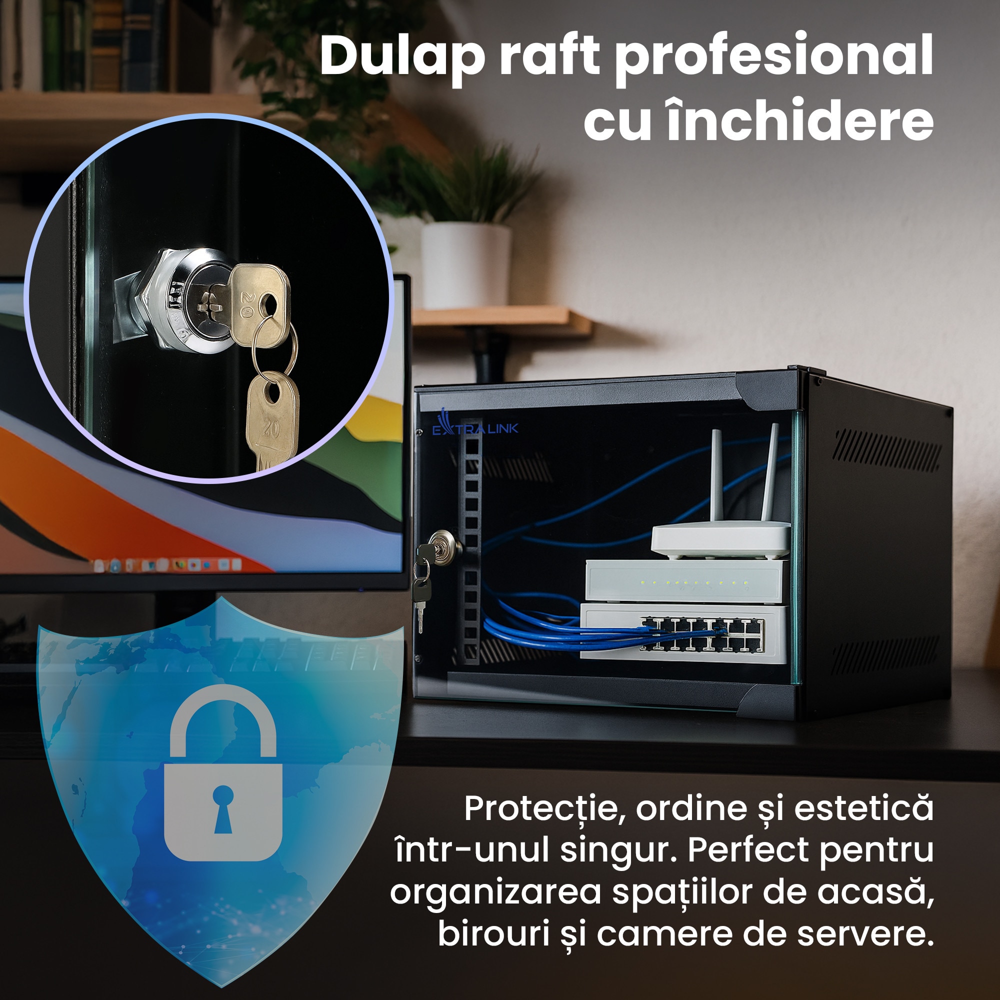 Dulap rack 10" 4U 280x310, Extralink, cabinet metalic, montare pe ...