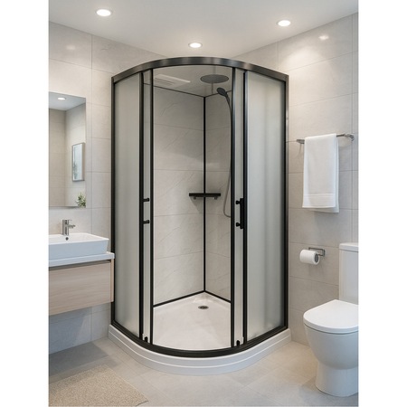Cabina dus 90x90cm Inchisa cu spatele din PVC, geamuri mate, cadita ...