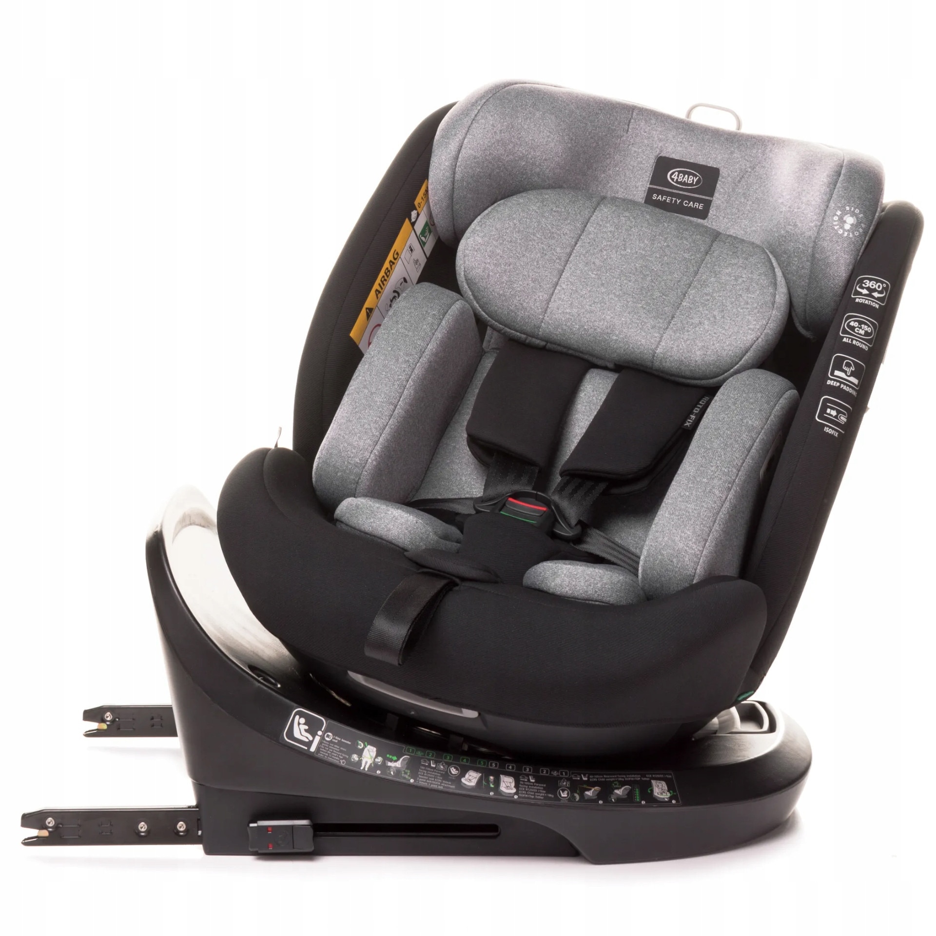 Scaun Auto 4Baby Roto-Fix i-Size 40-150 cm, Gri, ISOFIX, Pivotant - eMAG.ro