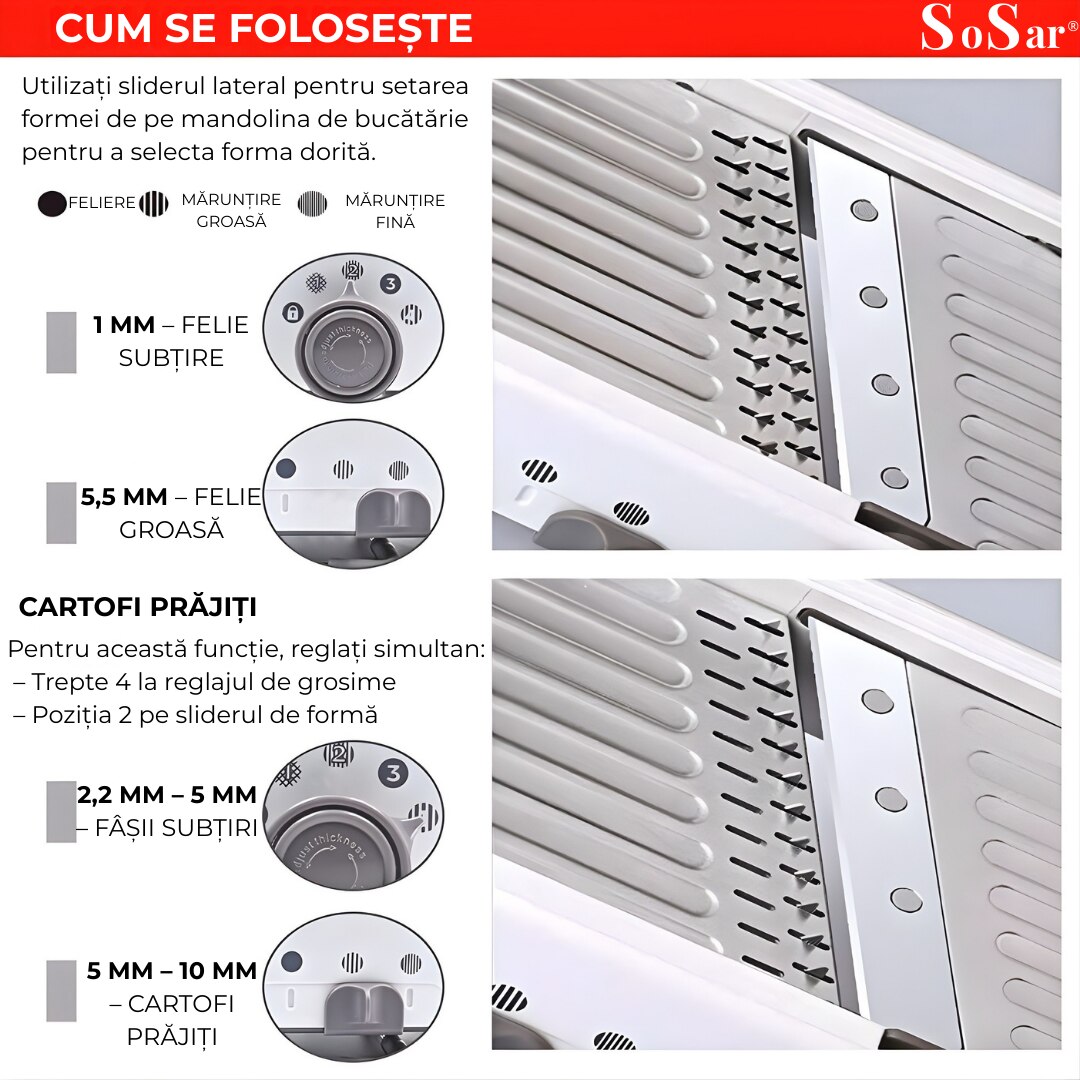 Razatoare Multifunctionala SoSar® pentru legume si fructe, 18 taieturi ...