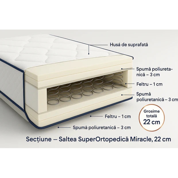 Saltea SuperOrtopedica Miracle 22 cm – Suport Echilibrat pentru Coloana ...
