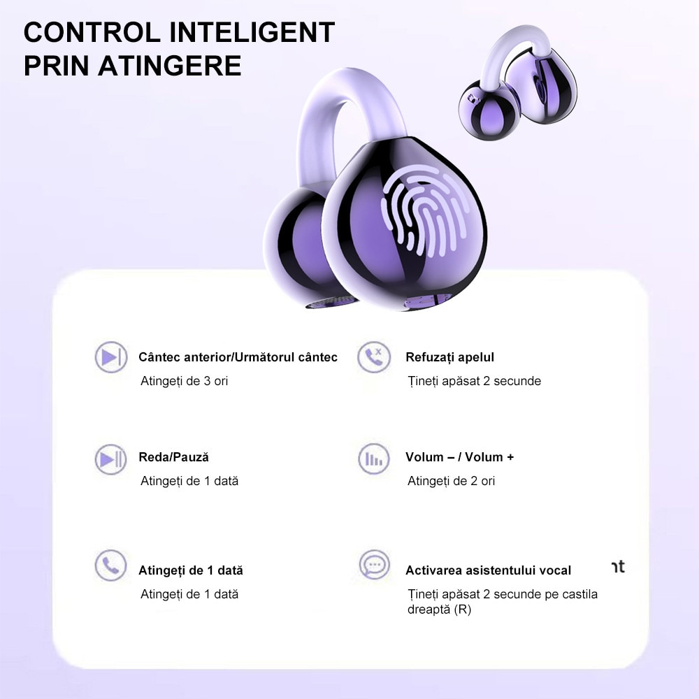 Casti Wireless Model G8 de tip clip-on cu Active Noise Cancelling (ANC ...