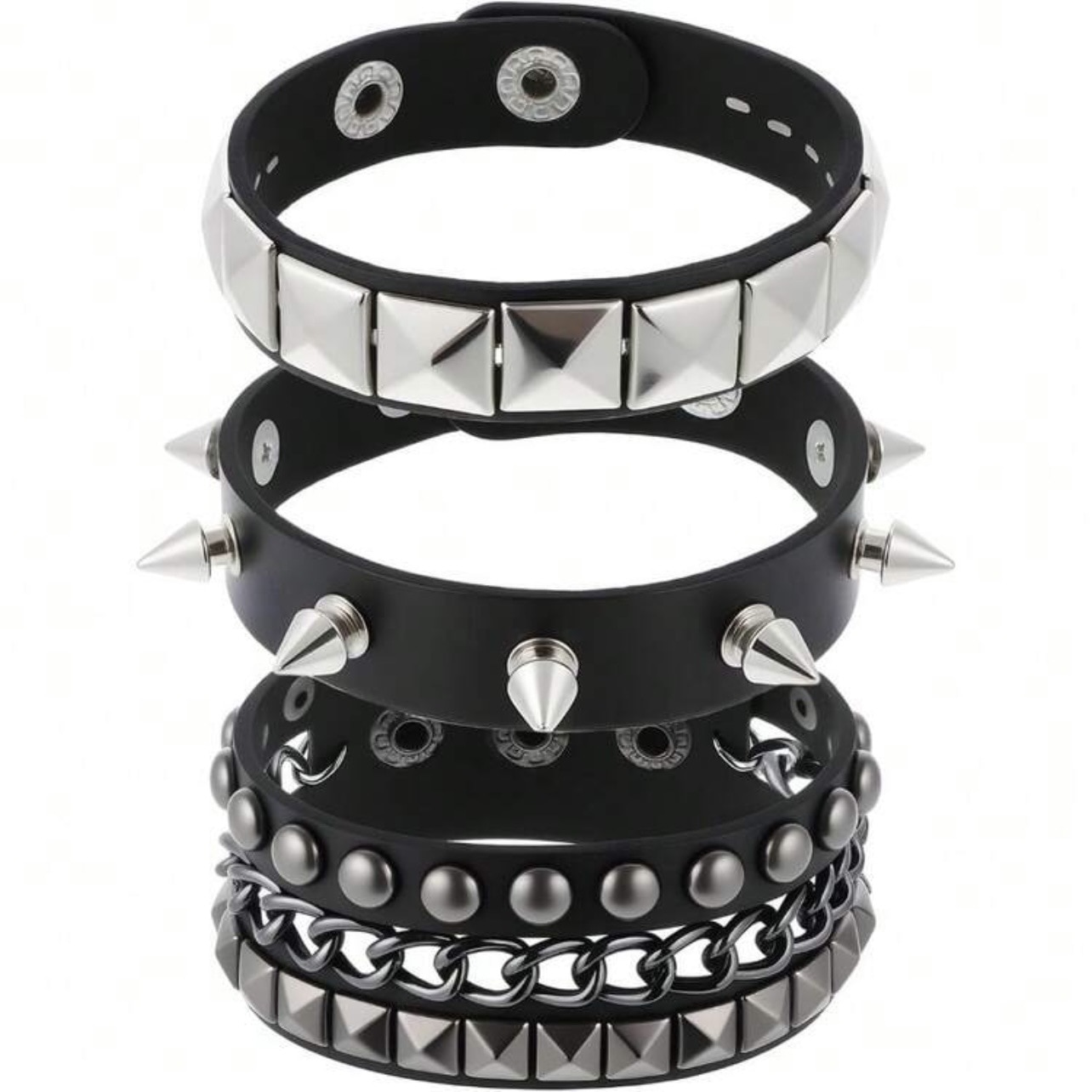 Set bratari din piele cu tinte, stil Punk, 3 piese, negru, pentru ...