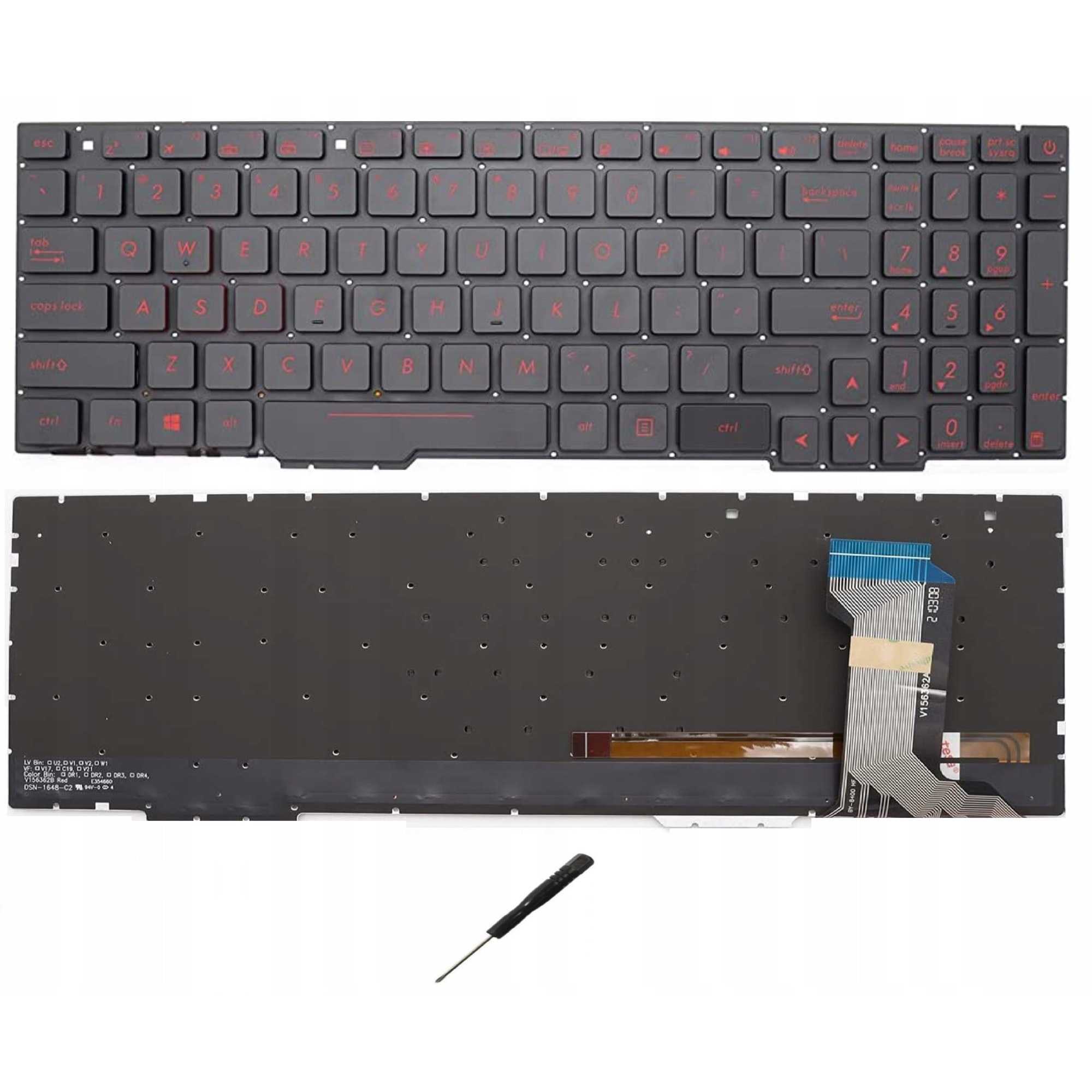 Tastatura laptop BQual, model GL553, iluminata, QWERTY US, neagra, set ...