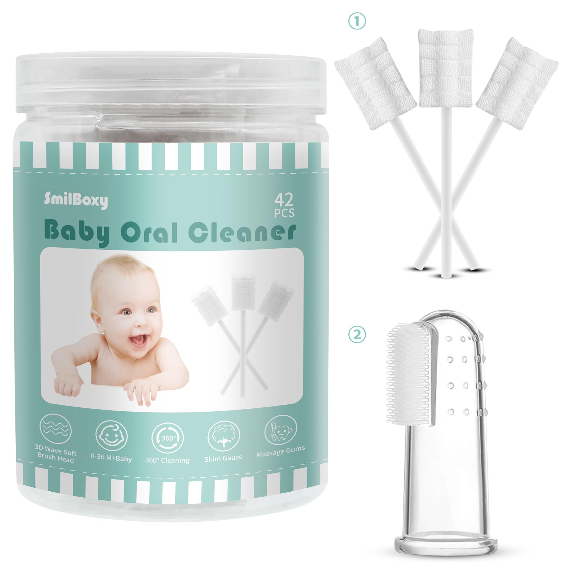 Set periute de dinti pentru bebelusi SmilBoxy, tifon absorbant ...