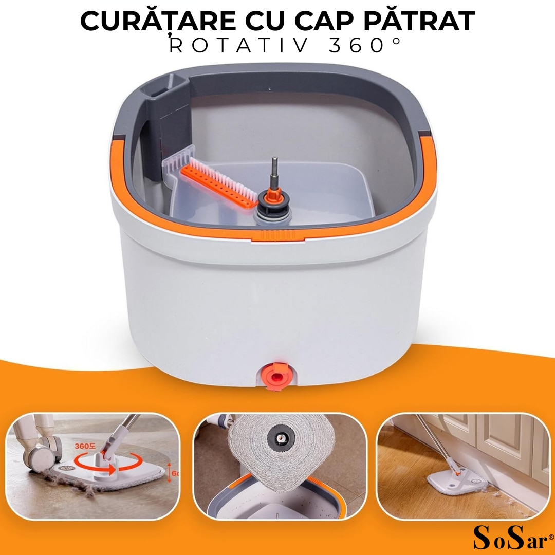 Set Mop Rotativ SoSar® cu Galeata si Stoarcere Automata, Rotire 360 ...