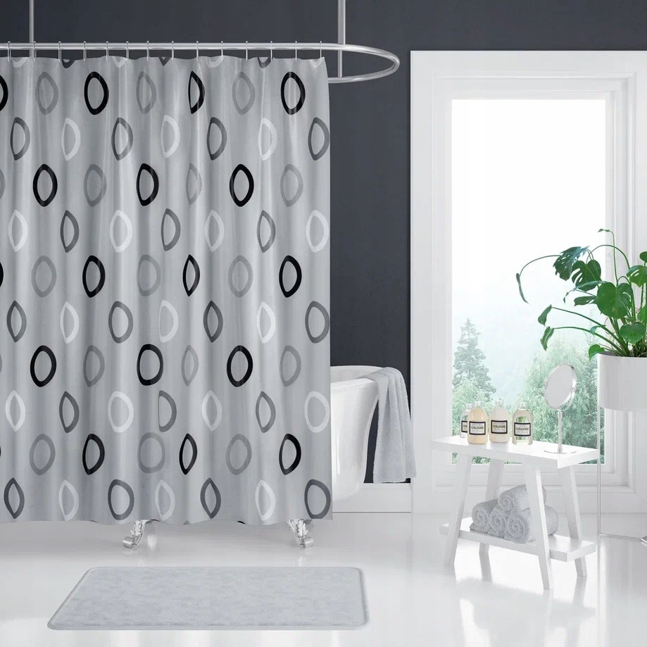 Perdea Dus Textil Gri 180x200 cm, Impermeabila, cu Carlige Incluse ...