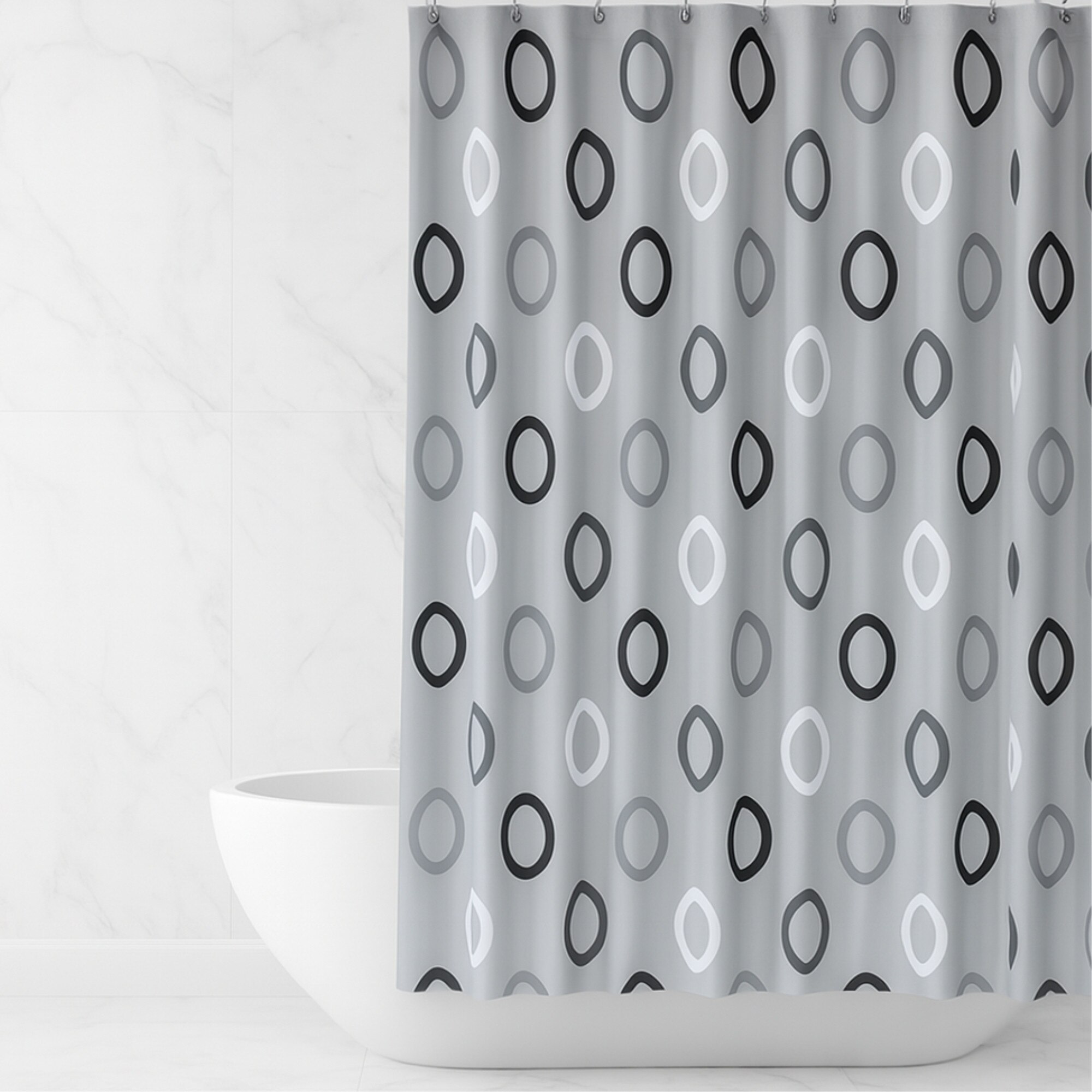Perdea Dus Textil Gri 180x200 cm, Impermeabila, cu Carlige Incluse ...