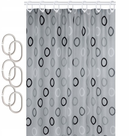 Perdea Dus Textil Gri 180x200 cm, Impermeabila, cu Carlige Incluse ...