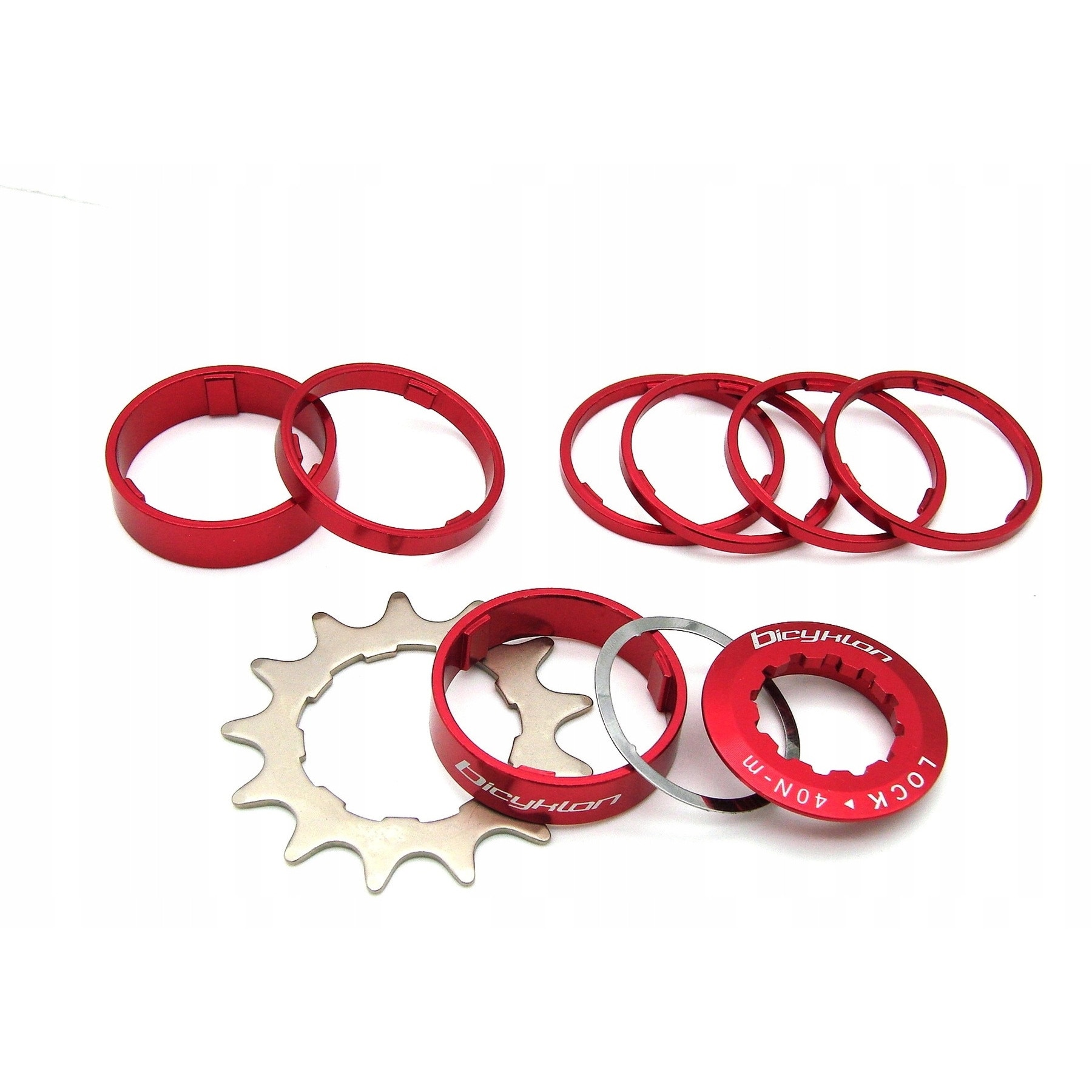 Pinioane bicicleta Bicyklon set Single Speed 13T, rosu, 7 aluminiuri ...