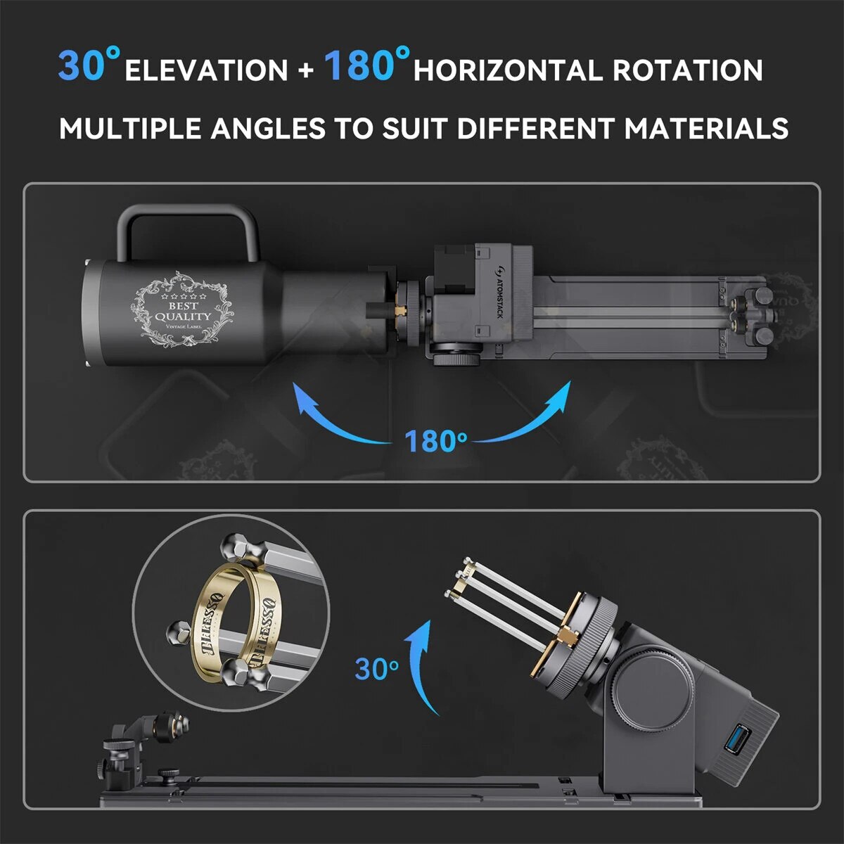 Set ATOMSTACK R8 Pro cu R6 și R8, Ax Rotativ 3D, pentru Gravură Laser ...