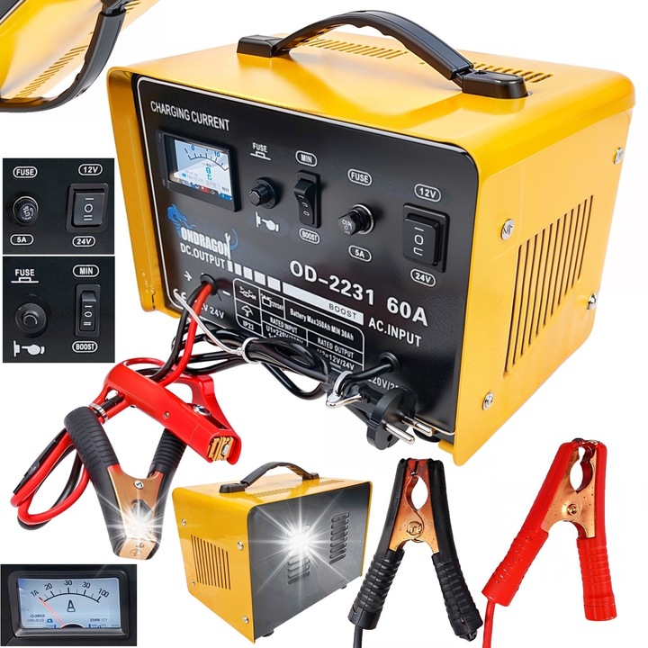 Стартер за кола 12/24V с функция за стартиране, 60A, 240Ah, включени ...