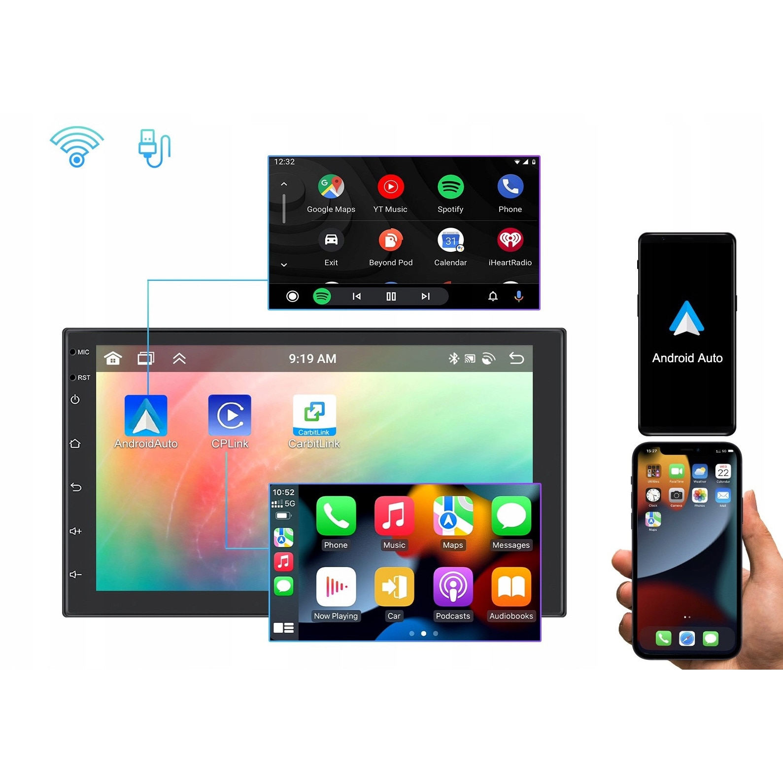 Radio multimedia 2 DIN ALLNOEL cu navigatie GPS Android 13, camera de ...