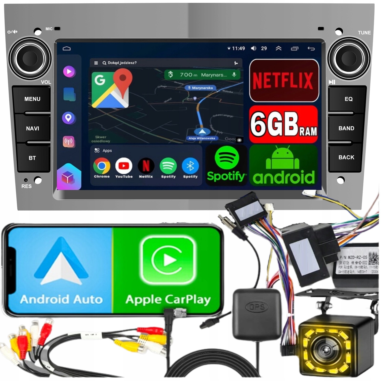 Автомобилно радио ALLNOEL Android, 6GB RAM, 128GB ROM, 7" тъчскрийн ...