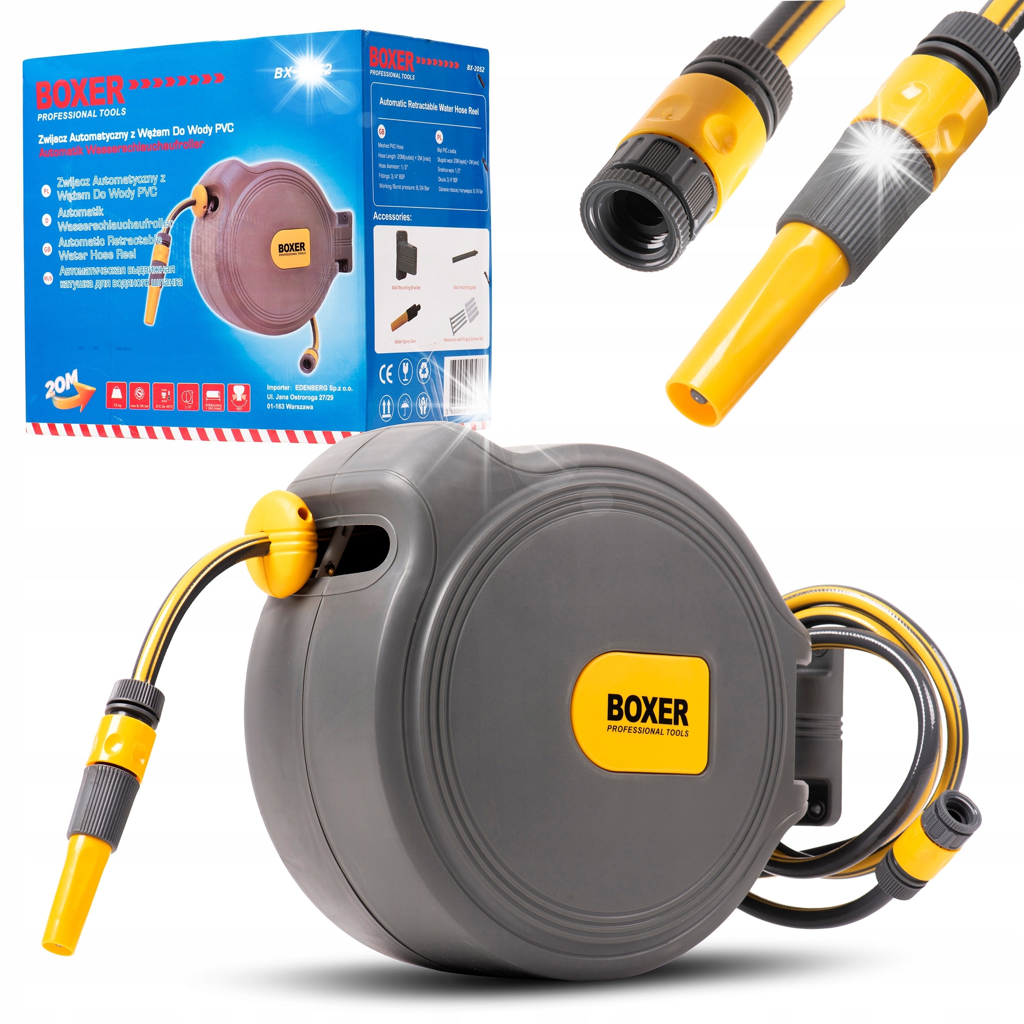 Rola automata pentru furtun de gradina Boxer, 20m, 1/2", montare pe ...