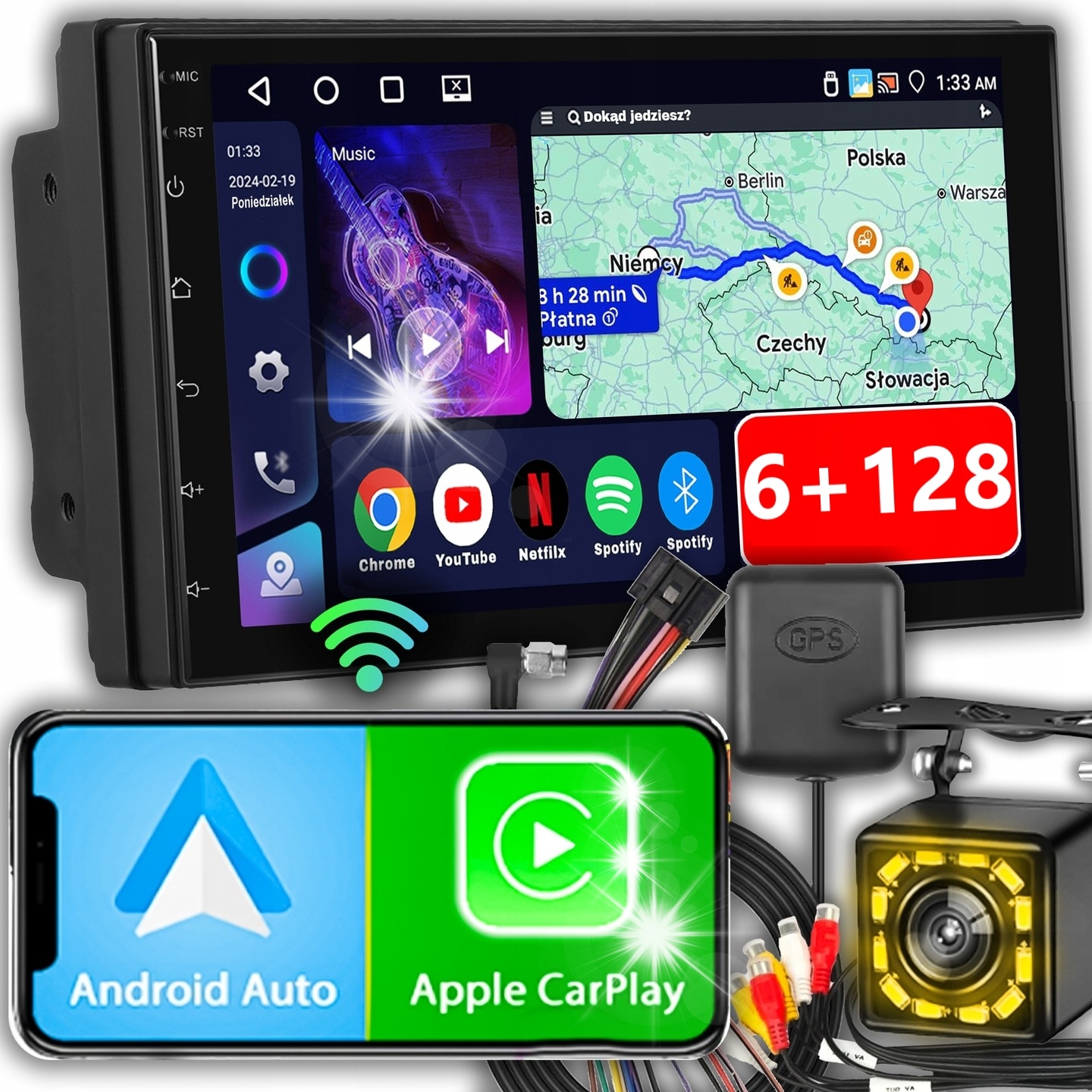 Radio multimedia 2 DIN ALLNOEL cu navigatie GPS Android 13, camera de ...