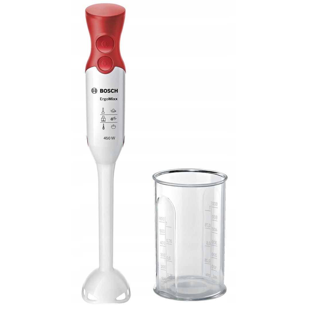 Blender Bosch MSM 64010, 450 W, alb-rosu, cu functie Turbo, set cu ...