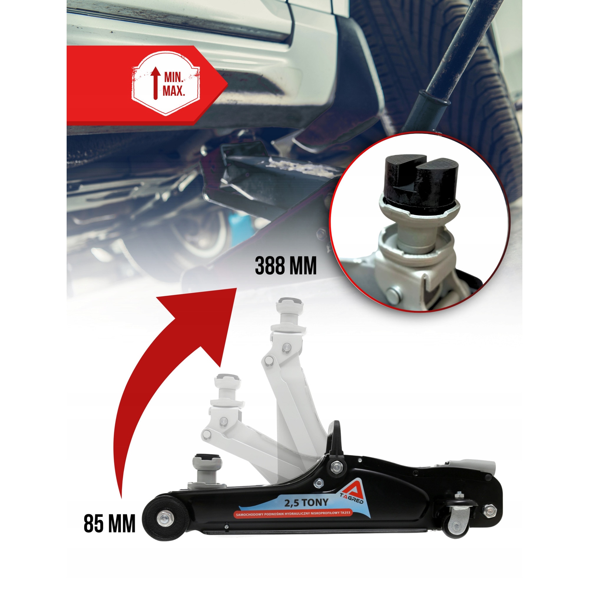 Elevator auto Tagred tip "zaba" 2,5T, set cu cheie telescopica, 85 ...