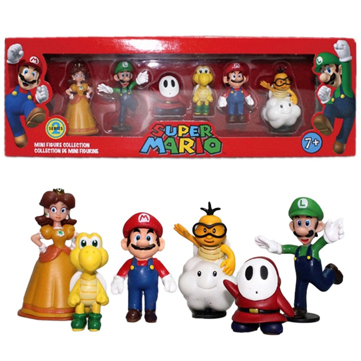 Super Mario Bros figurakészlet, 6 darab, PVC, 3,5x6,5cm, többszínű ...