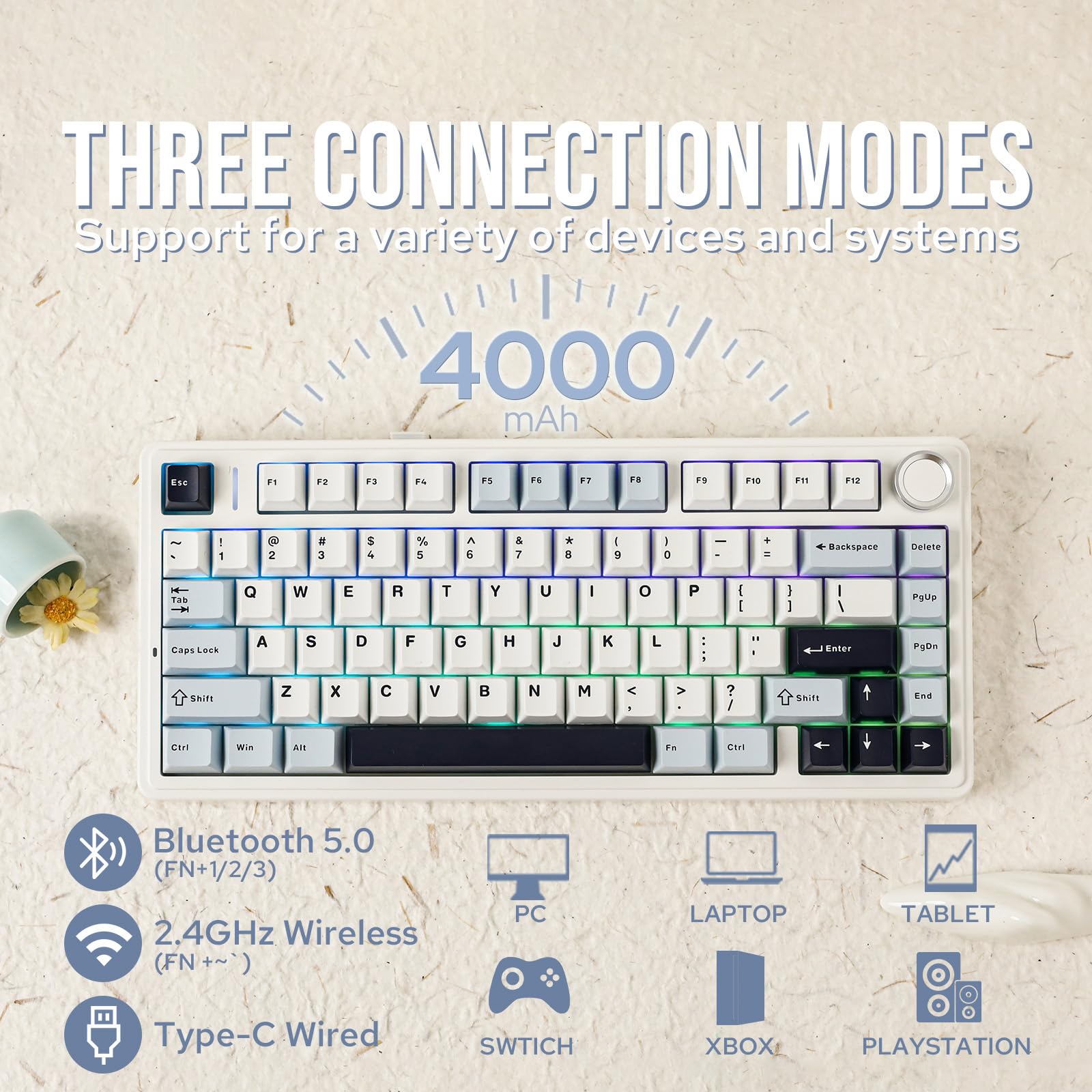 Tastatură mecanică AULA F75, wireless 75%, RGB, suport hot-swap ...