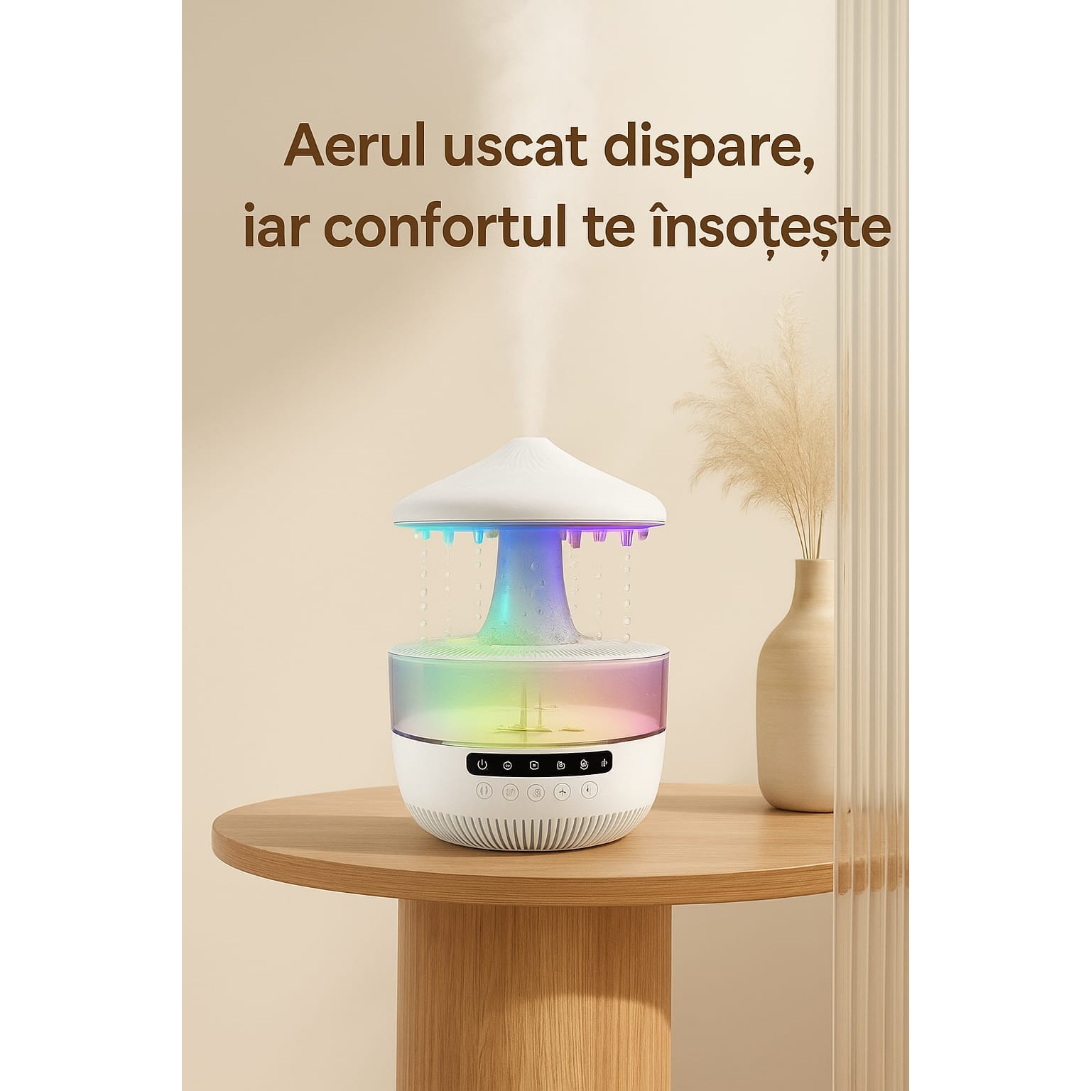 Umidificator cu Aburi, Lumina LED Colorata si Boxa Bluetooth – Design ...