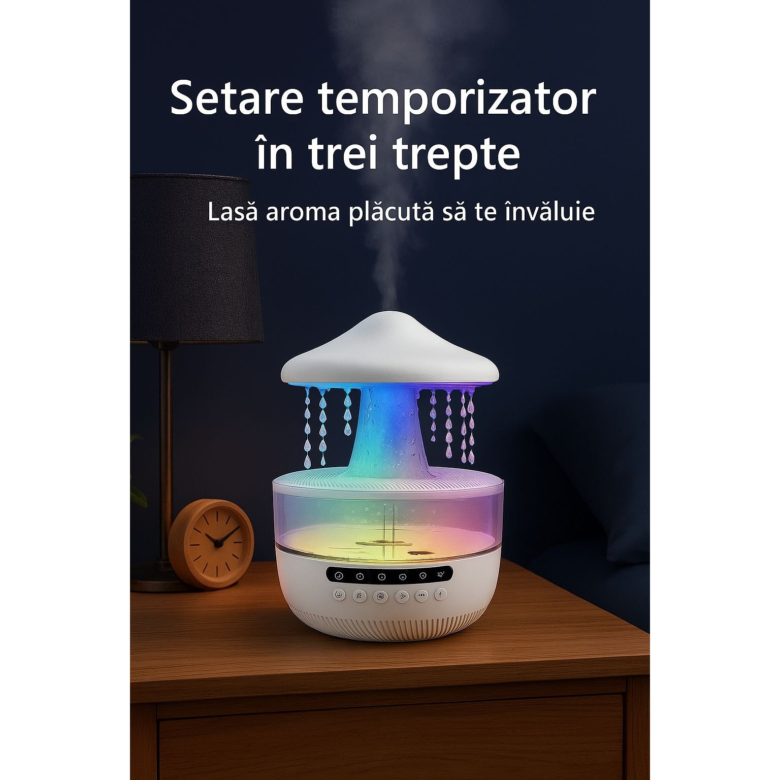 Umidificator cu Aburi, Lumina LED Colorata si Boxa Bluetooth – Design ...