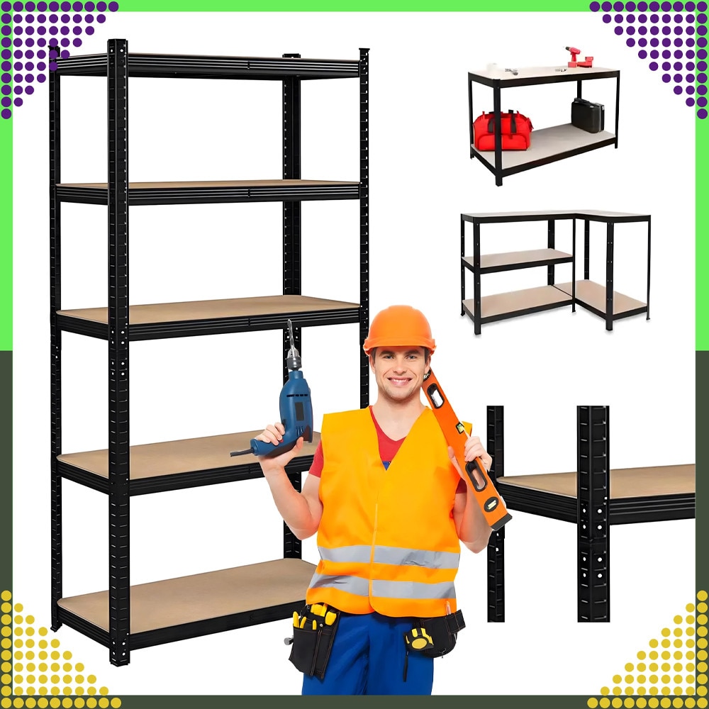 Raft Metalic pentru Depozitare 180x90x40 cm, 5 Rafturi Reglabile pe ...