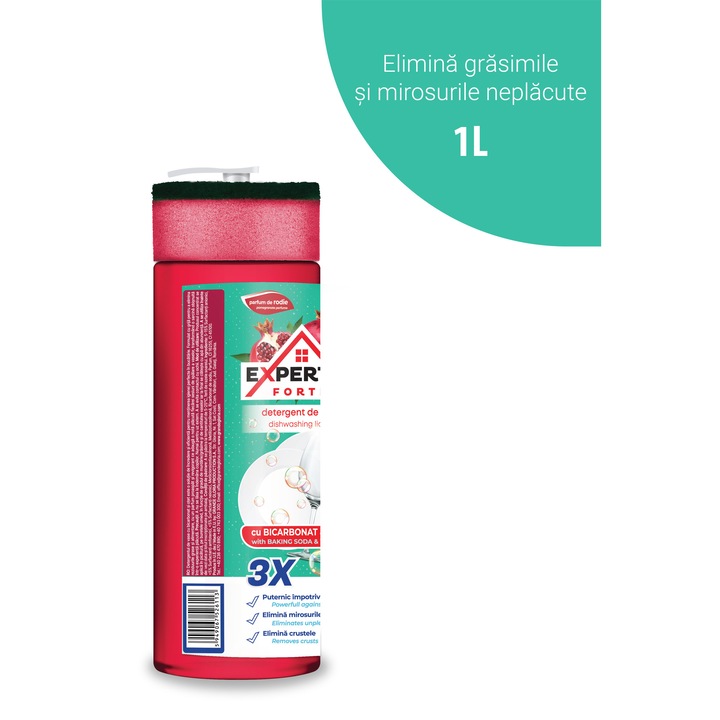 Detergent vase Expertto Forte, bicarbonat si otet, parfum de rodie, 1L ...