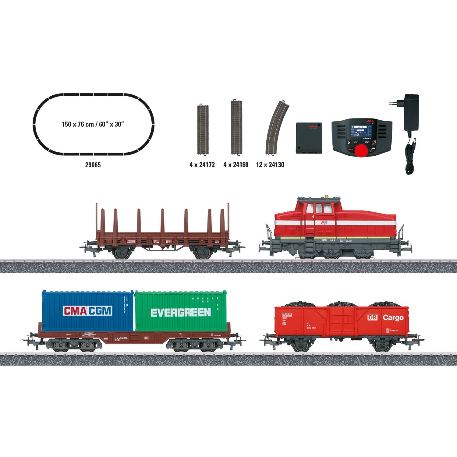 Set trenulet electric Marklin, locomotiva diesel DHG 500, 3 vagoane de ...