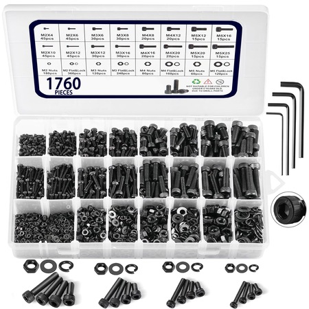 Set de 1760 de bucati M2 M3 M4 cu surub cu cap dub si piulita, set ...