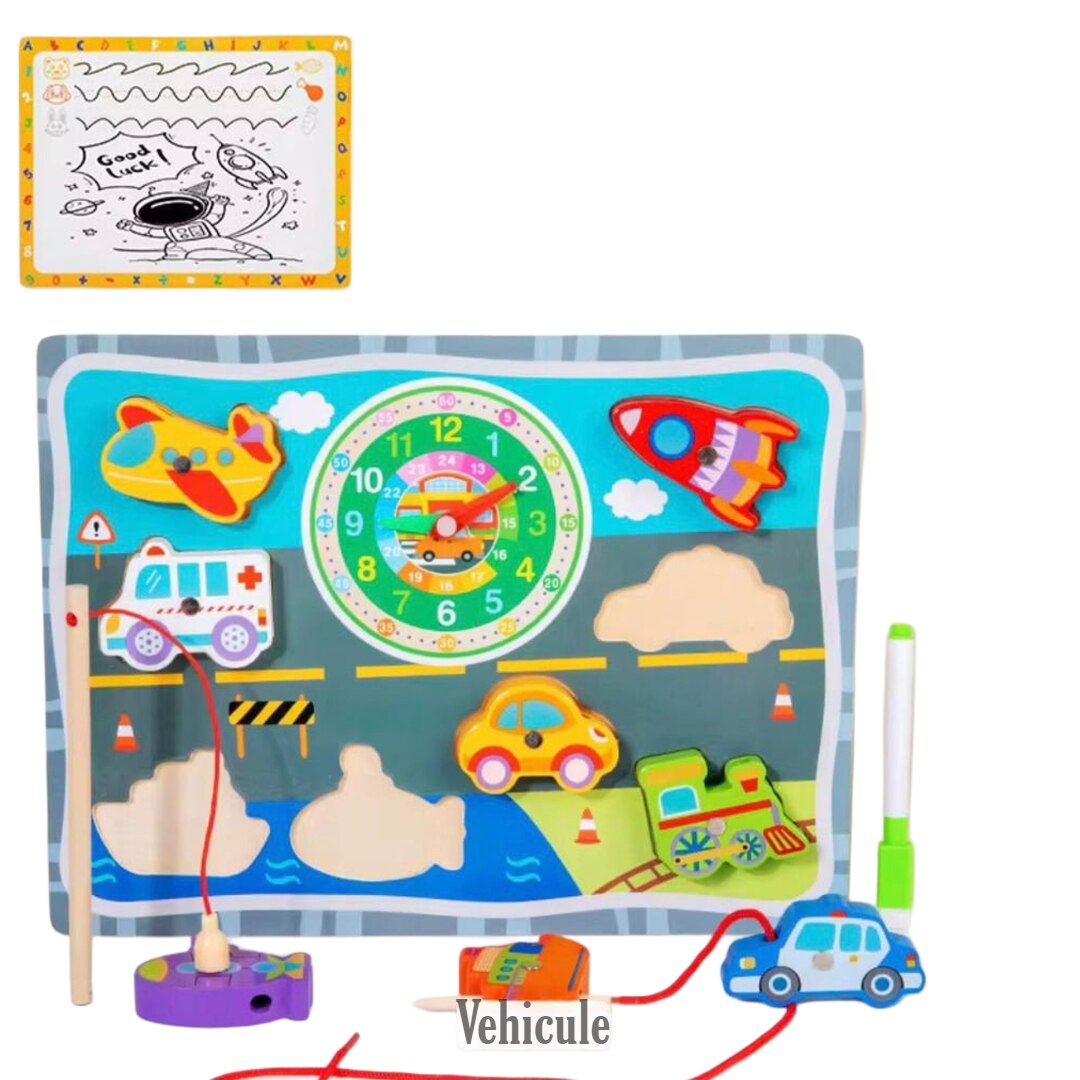 Joc educativ multifunctional din lemn – Puzzle, ceas didactic, joc de ...