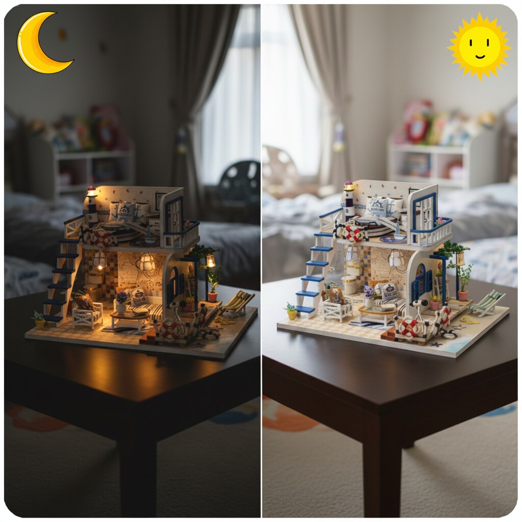 Casuta de papusi DIY in miniatura Blue Coast, cu LED si accesorii ...
