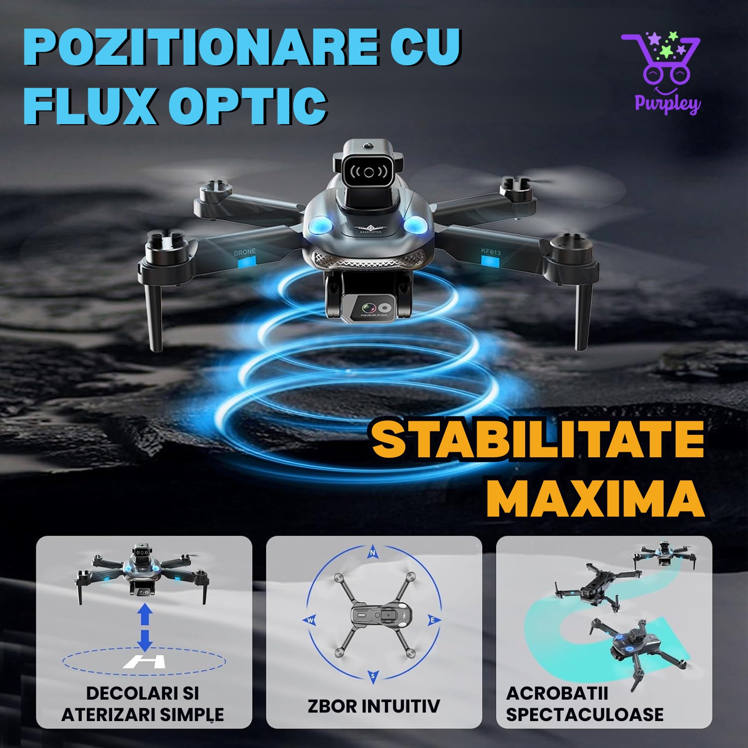 Drona 4K HD, Purpley®, Drona Cu Camera Video, GPS Integrat, Motor ...