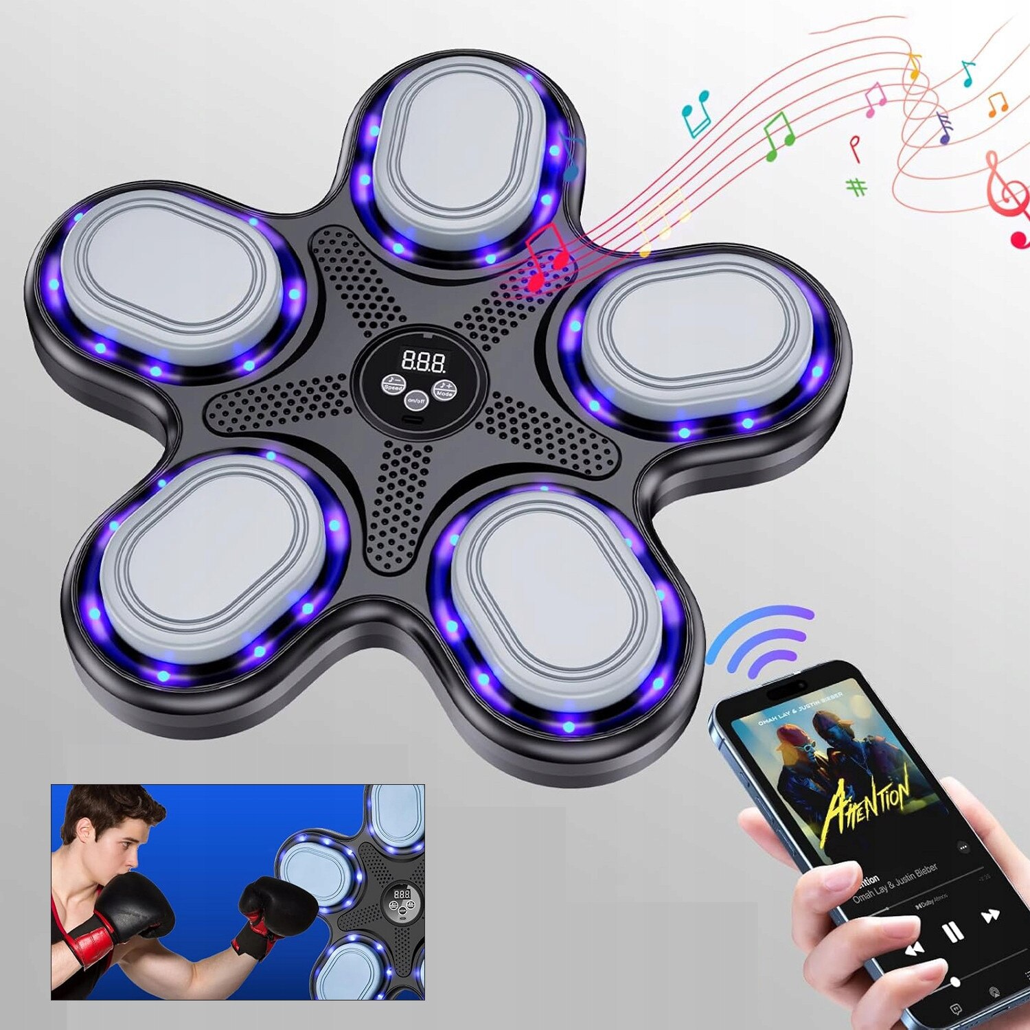 Aparat de Box Muzical LED, 9 Viteze, Negru, Conectare Bluetooth - eMAG.ro