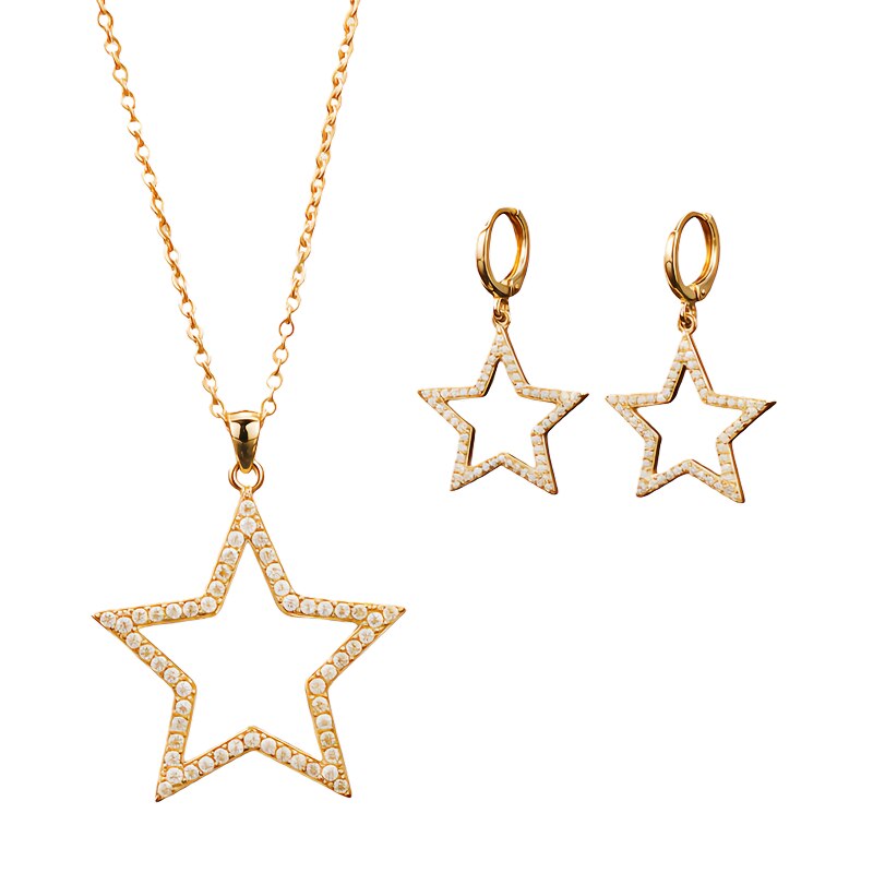 Set Colier si Cercei Femei – Cupru Placat Cu Aur 14K, Stea cu Zirconii ...