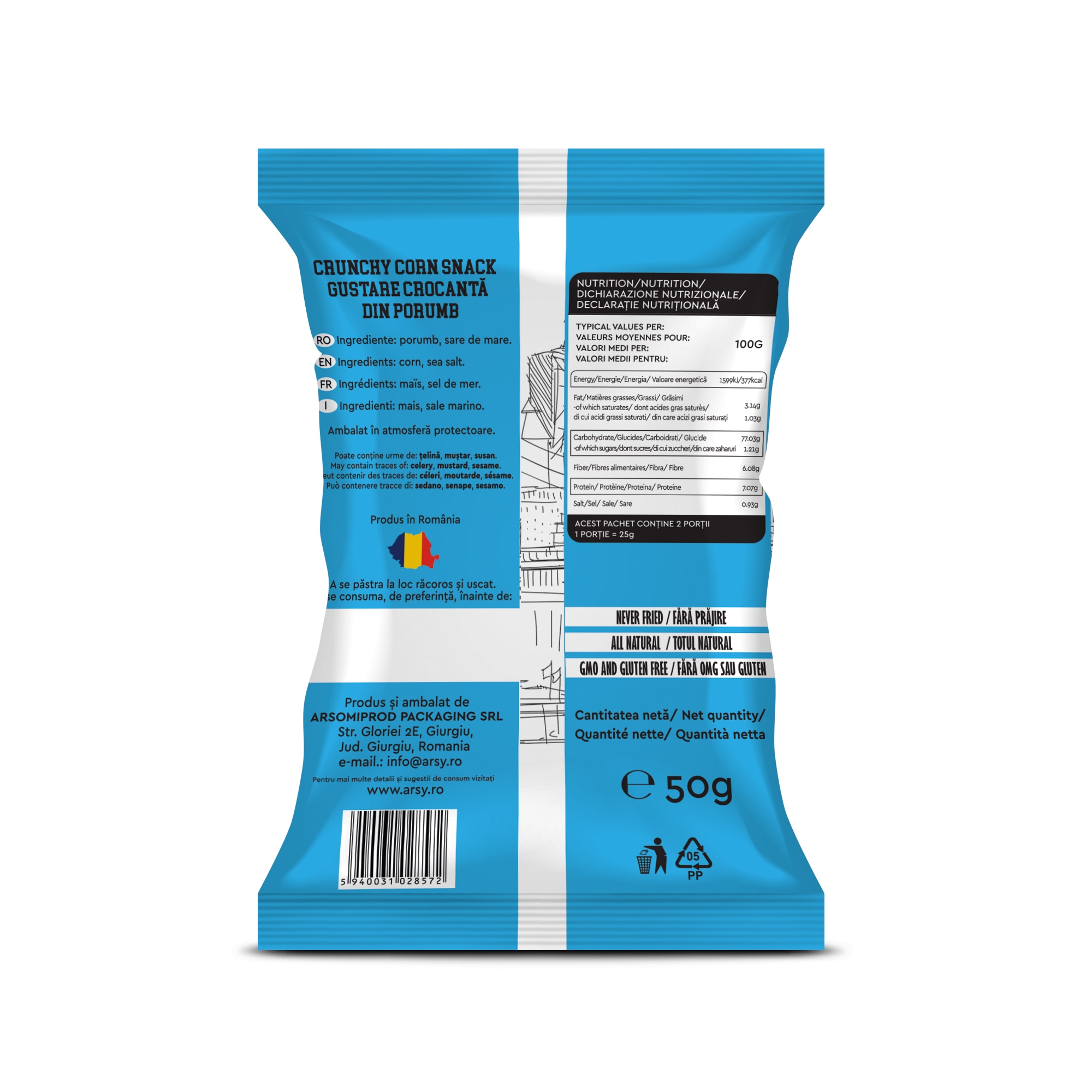 Chipsuri Arsy Popped Corn Crisps Sare de mare 50g - eMAG.ro