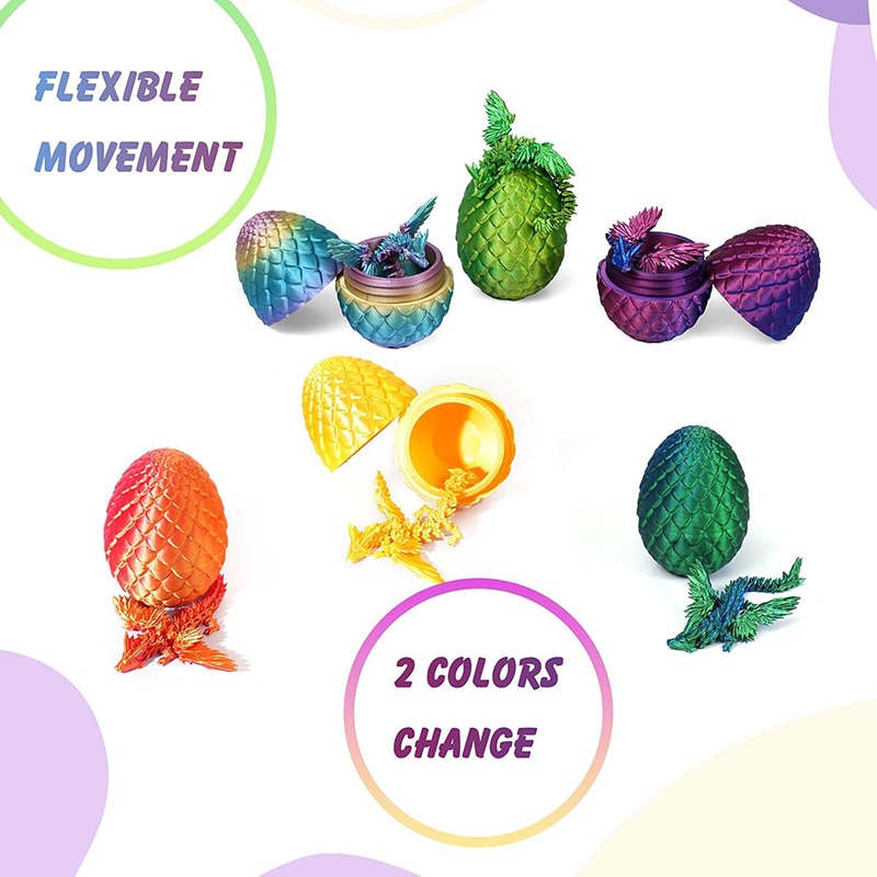 Figurina Dragon 3D cu Aripi in Ou, Rqiurpn, Articulat, Decor Birou, 6 ...
